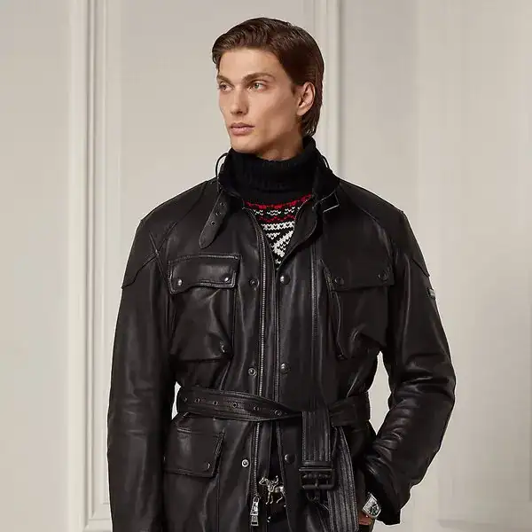 POLOJEANS Ralph Lauren シングルライダース 片ポケ 黒 Ralph Lauren Willis Leather Four-Pocket Moto Jacket In Polo Black